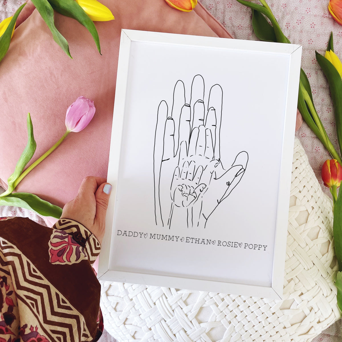 Family Hand Line drawing (with up to 5 children) – Gem Pang Illustration