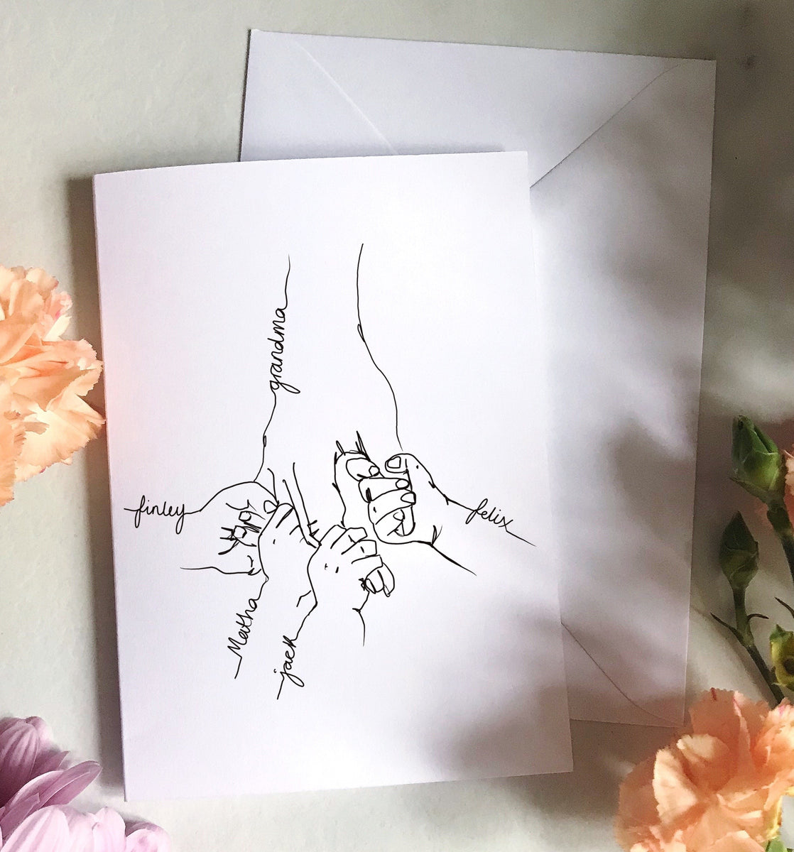 Adult and 4 Children Personalised Line Drawing CARD – Gem Pang Illustration